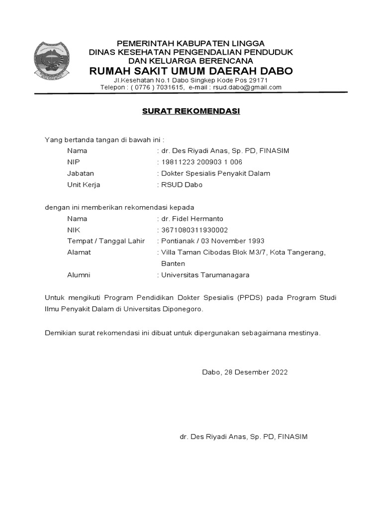 Surat Rekomendasi Spesialis | PDF