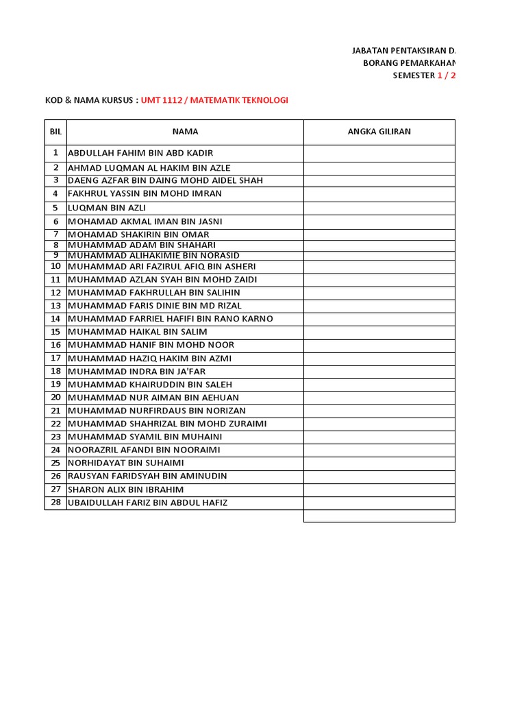 Template Markah Diploma | PDF