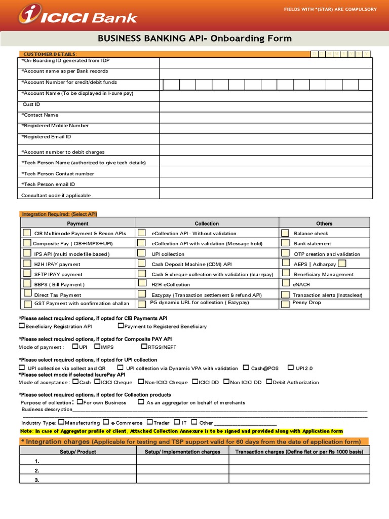 ICICI Bank API Integration Form | PDF | Banks | Money