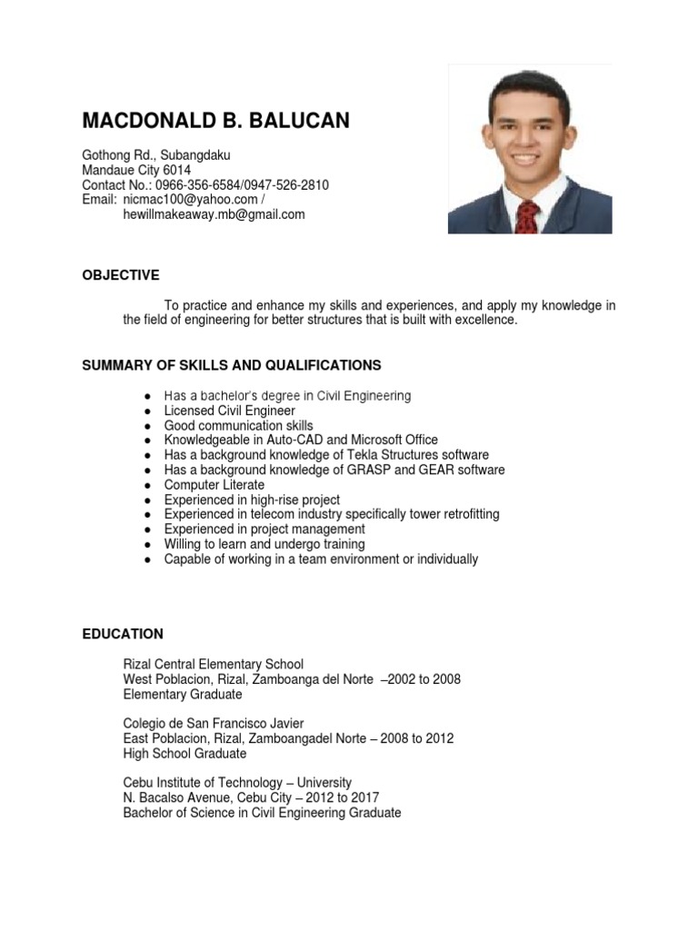 Macdonald Balucan Resume | PDF | Engineer