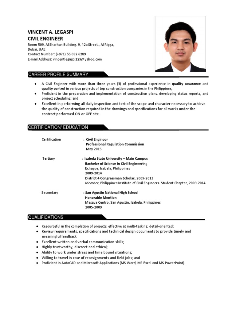 Vincent A. Legaspi Civil Engineer: Career Profile Summary | PDF ...
