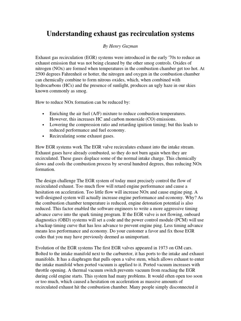 Understanding Exhaust Gas Recirculation Systems | PDF | N Ox | Combustion
