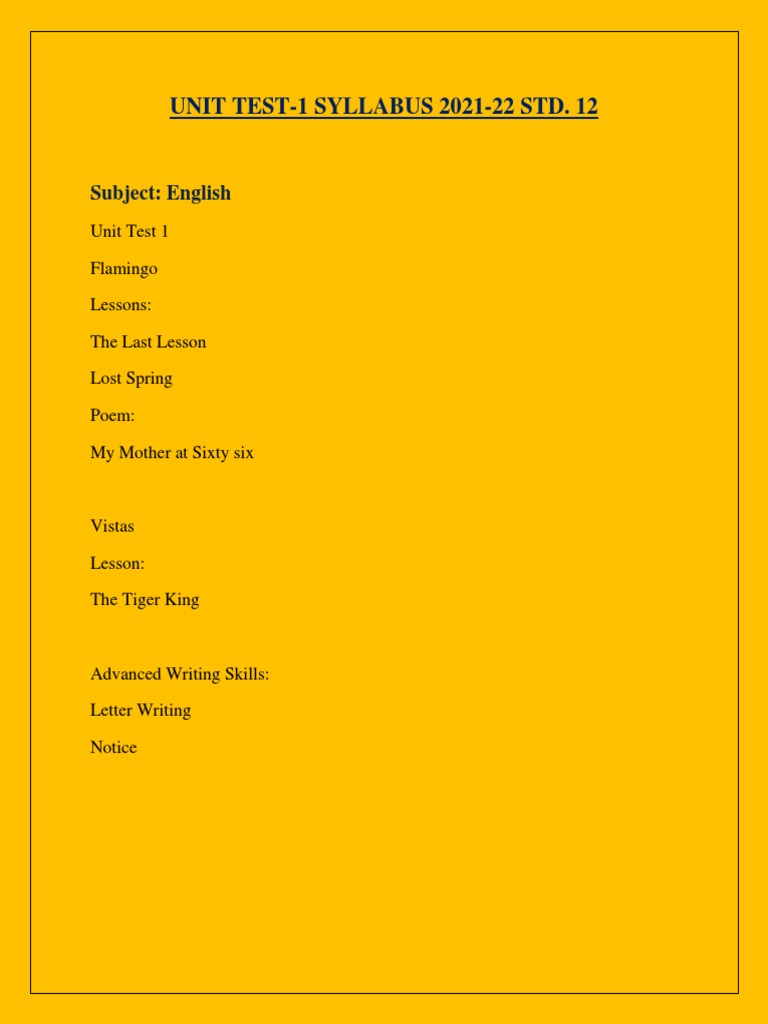 Class 12 Unit Test 1 Syllabus 2021-22 | PDF