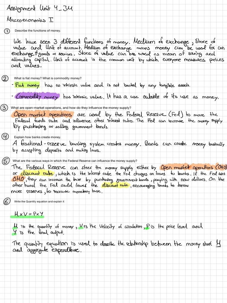 Assignment Unit 4 | PDF | Money | Money Supply