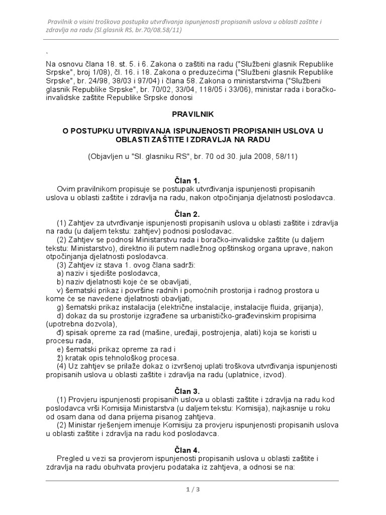 Pravilnik O Postupku Utvrđivanja Ispunjenosti Propisanih Uslova U ...