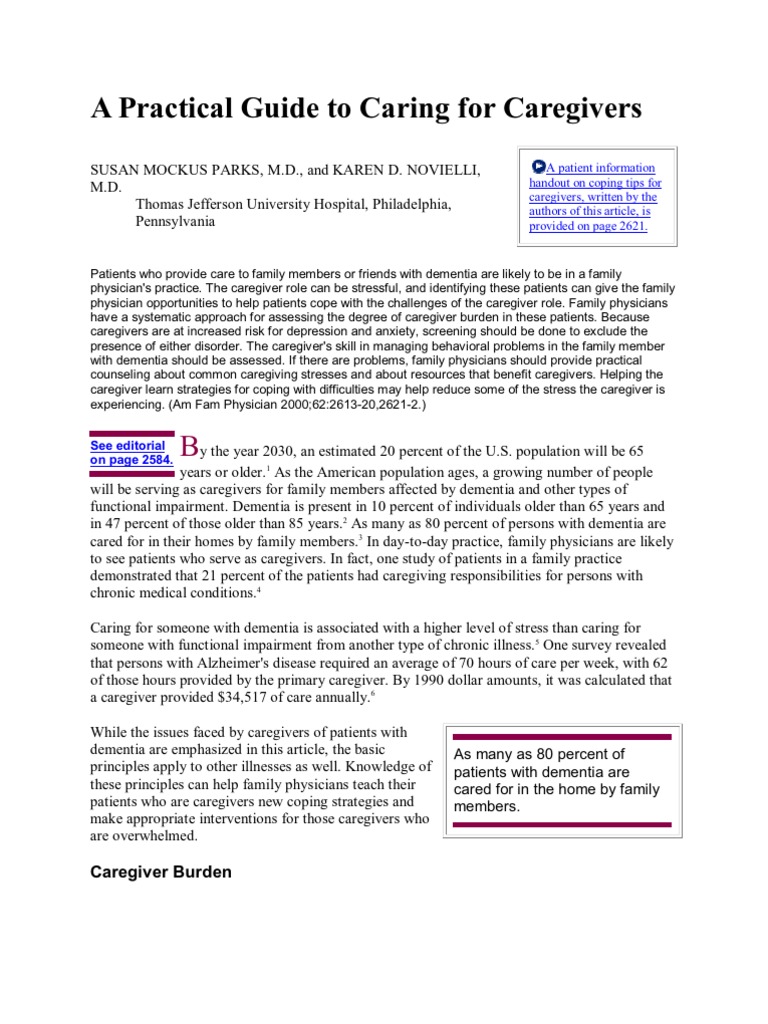 A Practical Guide To Caring For Caregivers | PDF | Caregiver | Dementia