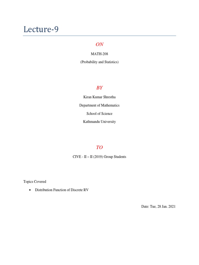 Discrete Random Variable CDF Lecture | PDF | Probability Distribution ...