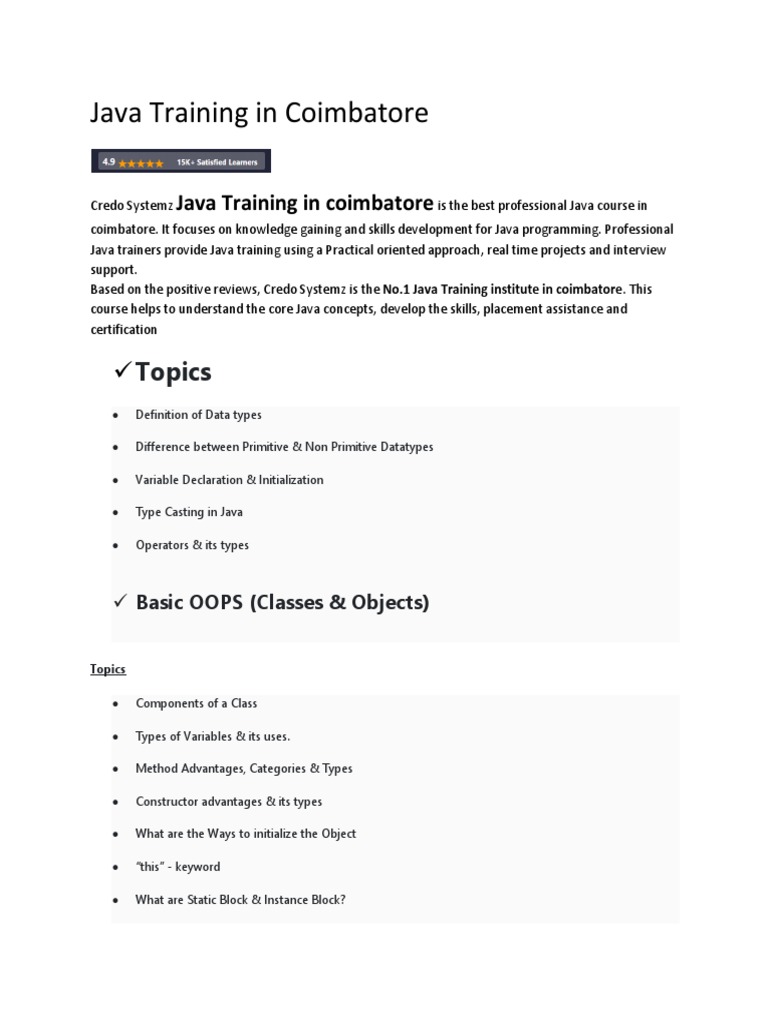 Java Training in Coimbatore | PDF | Business