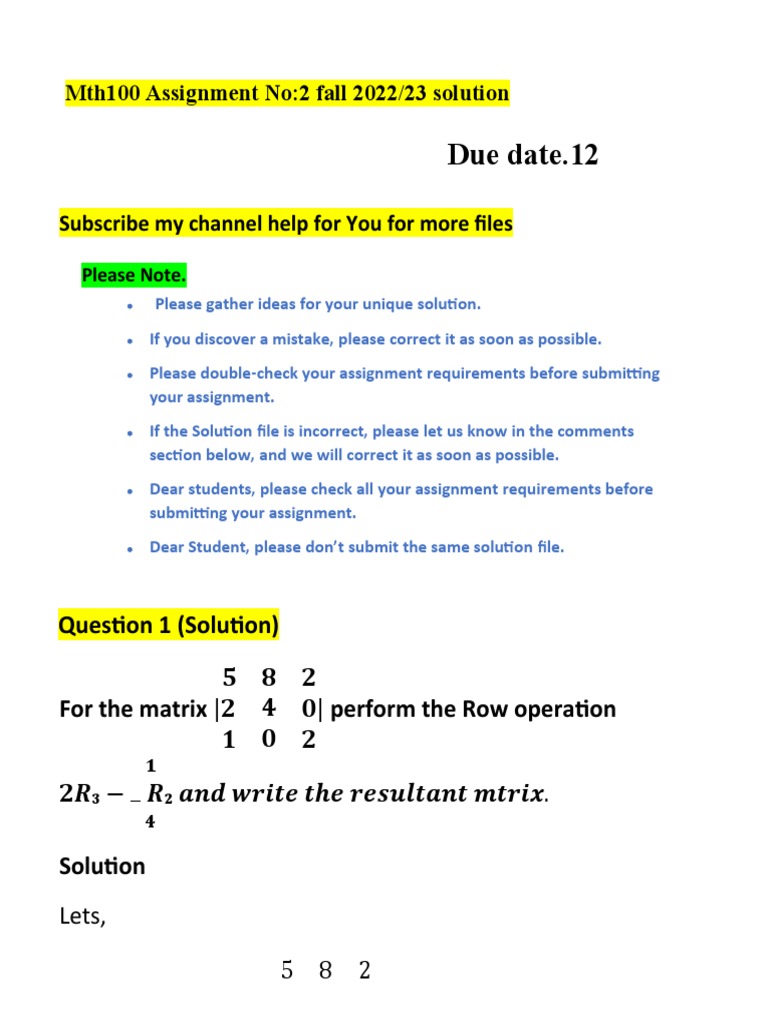 MTH100 Assignment No. 2 | PDF | Algebra | Mathematics