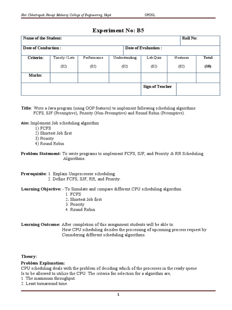 Assignment No. B5 | PDF | Scheduling (Computing) | Computer Science