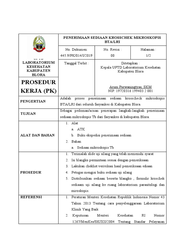 PK Penerimaan Krosschek Uji Silang Mikroskopis Bta | PDF