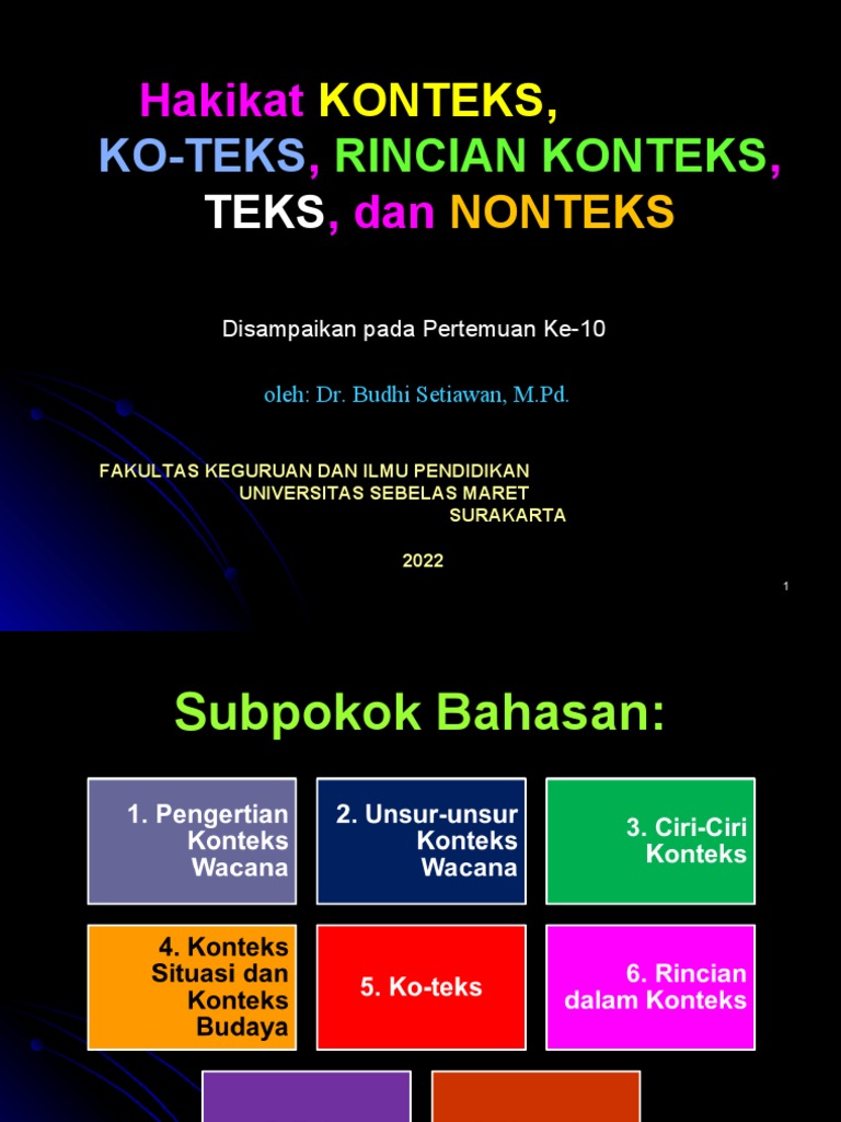 Hakikat Konteks, Ko-Teks, Rincian Konteks, Teks, Nonteks | PDF | Sains ...