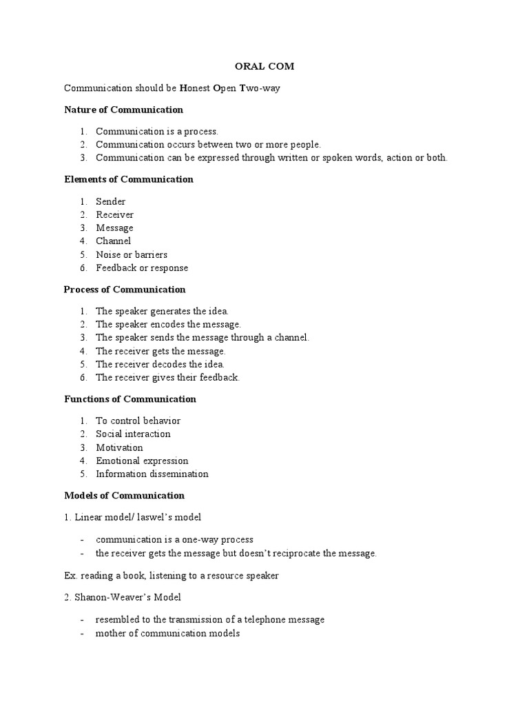 ORAL COM Q1 Reviewer | PDF | Communication | Psychological Concepts