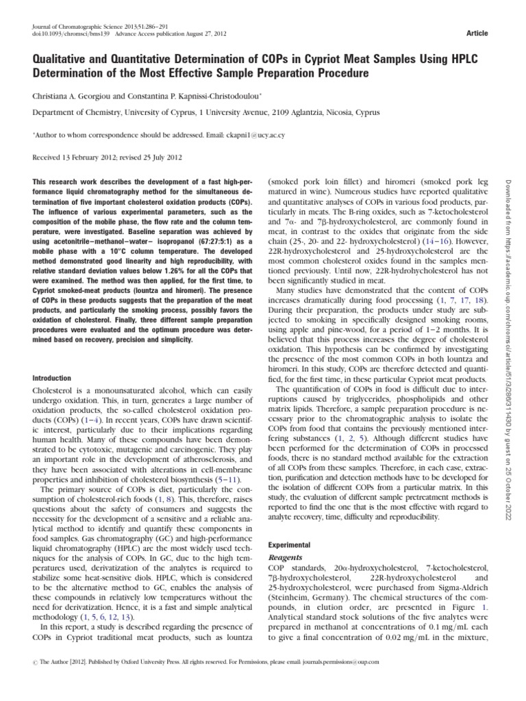 Deternination Cops in Tradditional Cypriot Meat Sample by HPLC | PDF ...