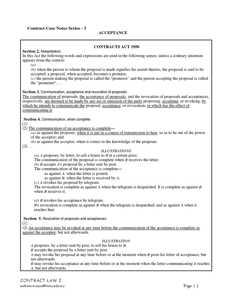 The Requirement for Acceptance to be Communicated to the Offeror: Key ...