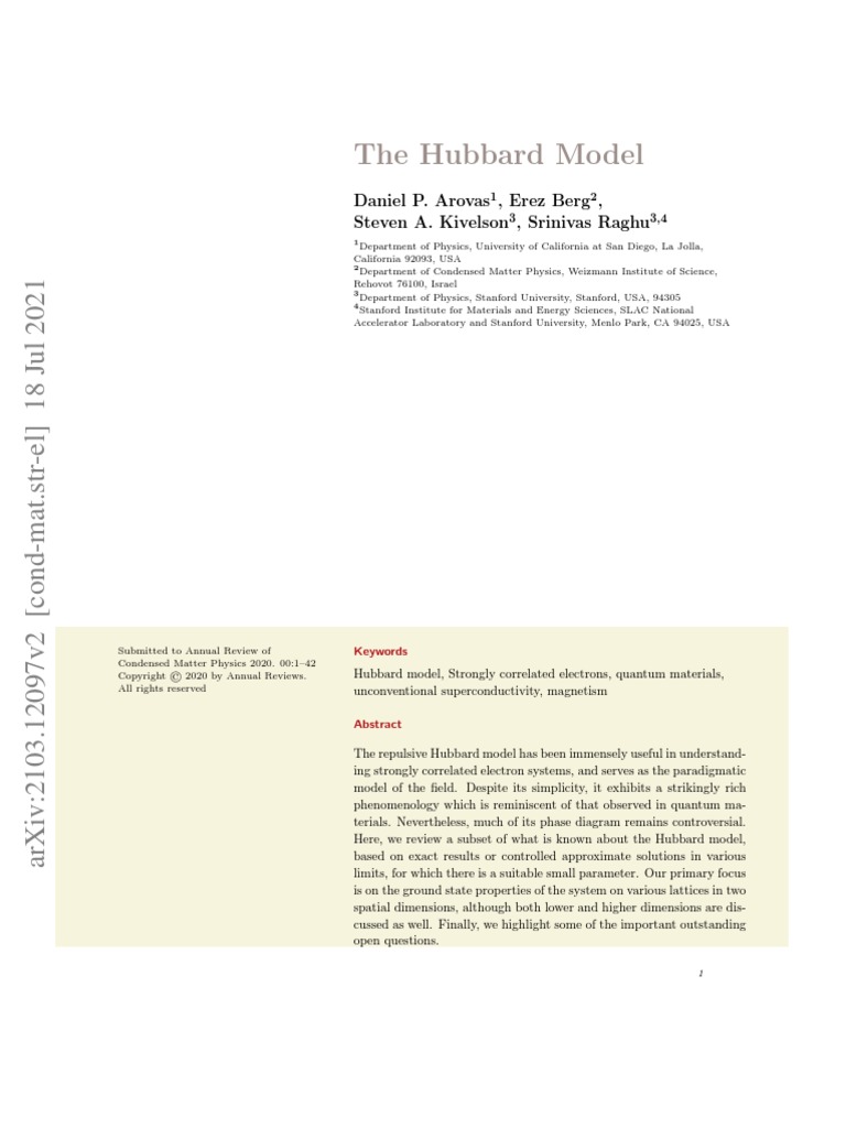 The Hubbard Model | PDF | Superconductivity | Electron