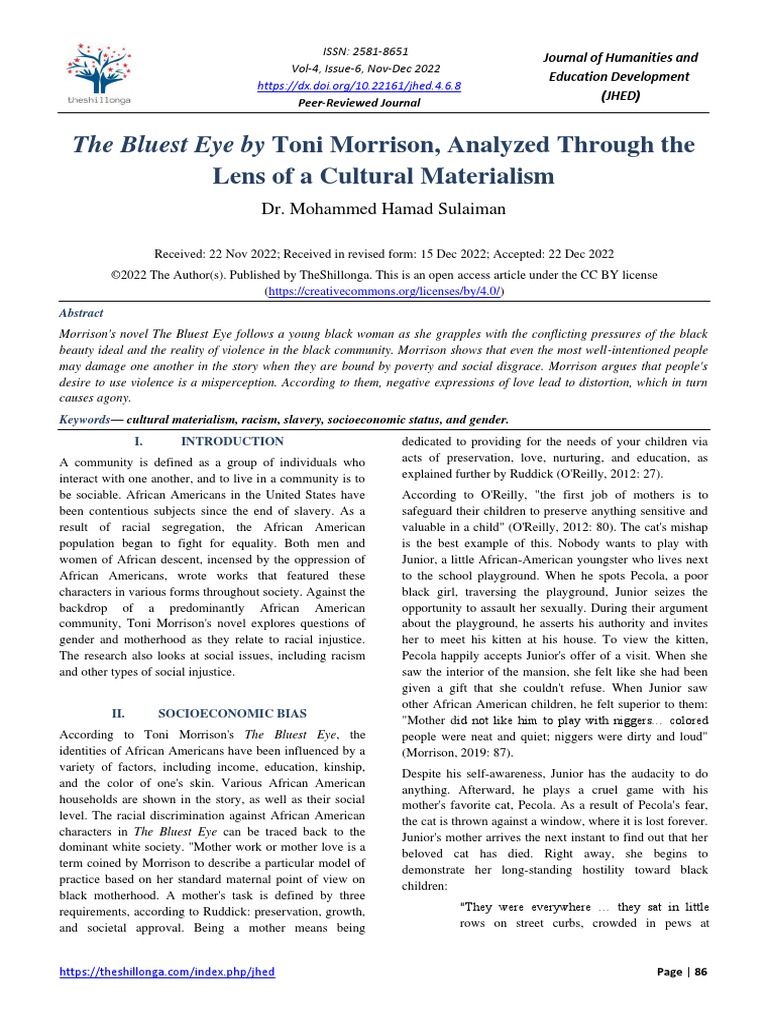 The Bluest Eye by Toni Morrison, Analyzed Through The Lens of A ...