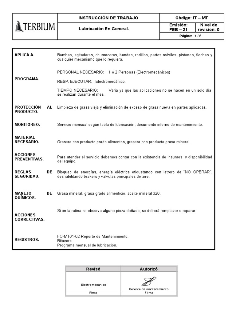 Instruccion de Trabajo Liquid Verter | PDF | Lubricación | Ingeniería ...