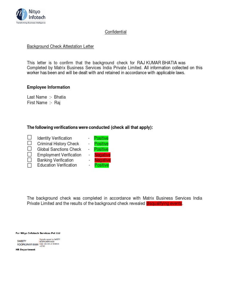Background Check Attestation Letter | PDF