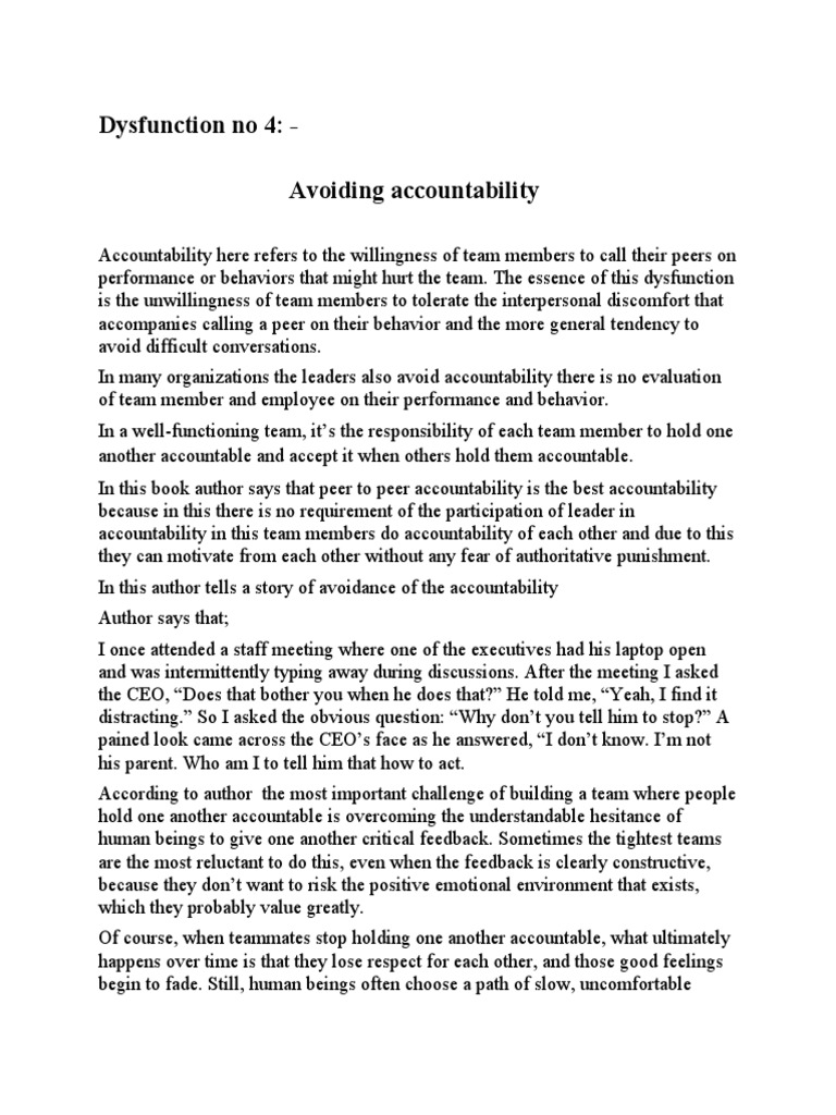 Dysfunction Avoidance of Accountability | PDF