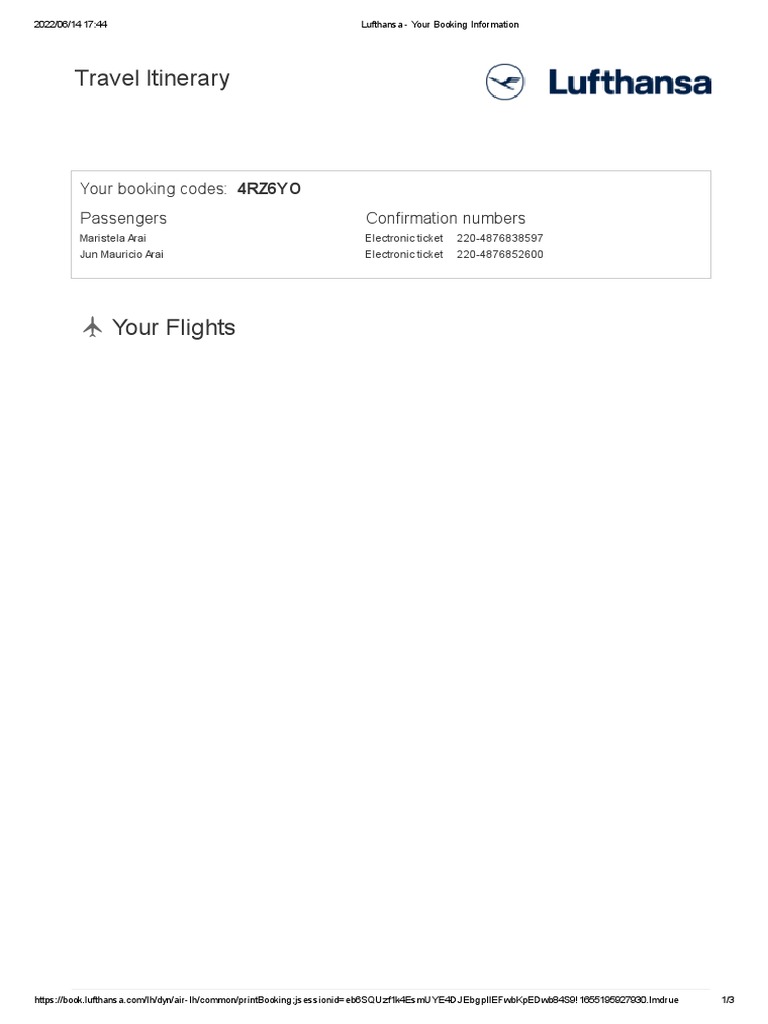 Lufthansa - Your Booking Information | PDF | Aeronautics | Aircraft