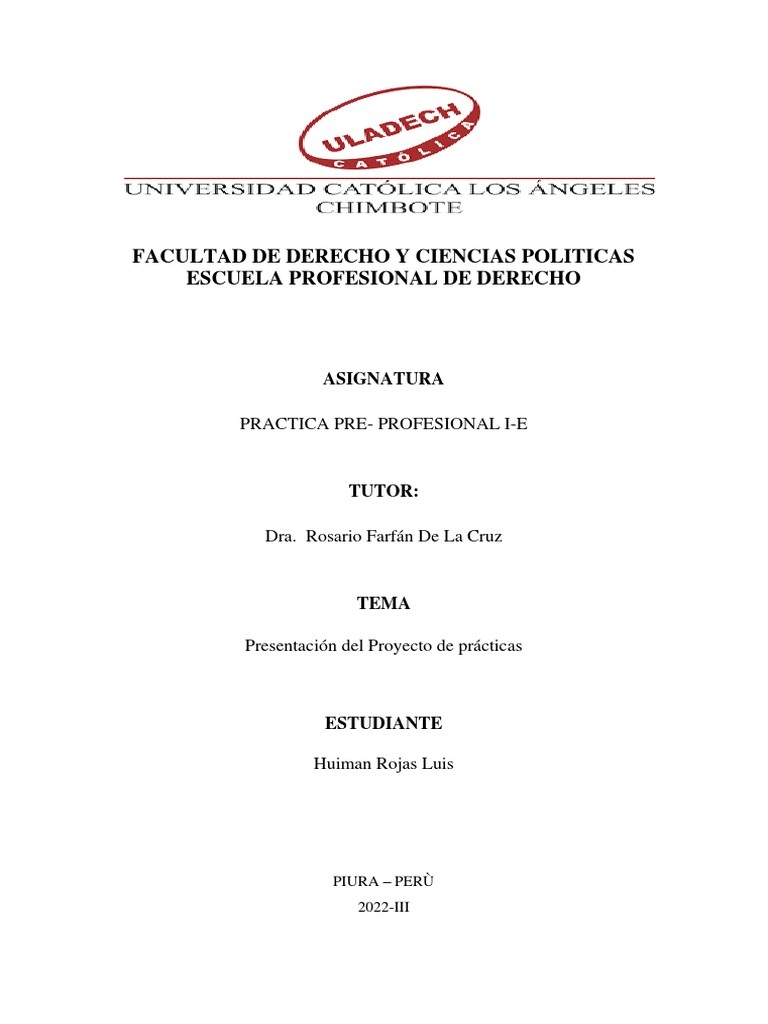 PRESENTACION PROYECTO DE INFORME DE PRÁCTICAS_HUIMANROJASLUIS | PDF