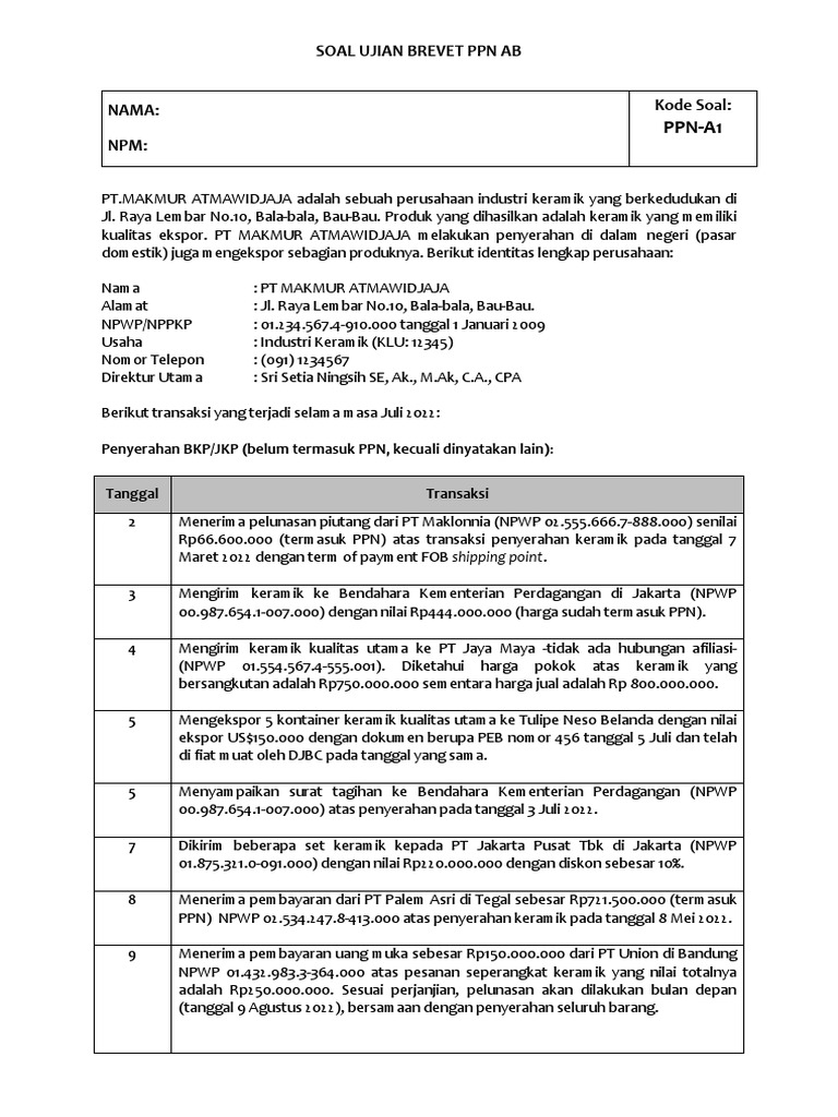 Soal Ujian PPN - Soal Kasus | PDF