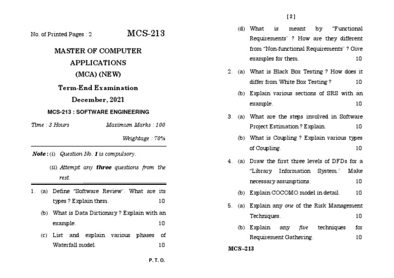 MCS-213 Software Engineering (December 2021) | Download Free PDF | Software | Information Management