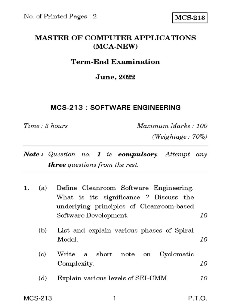 MCS-213 Software Engineering (June 2022) | PDF | Teaching Methods & Materials | Computers