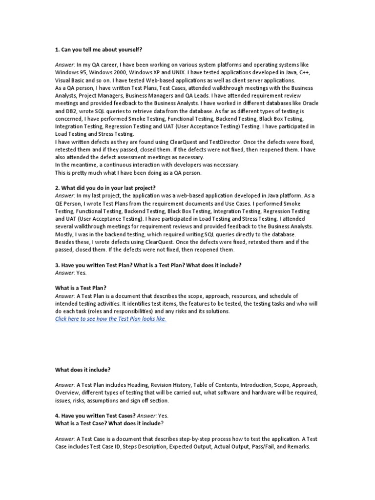 Interview Questions For Qa Tester 1 Pdf Software Testing Software Bug