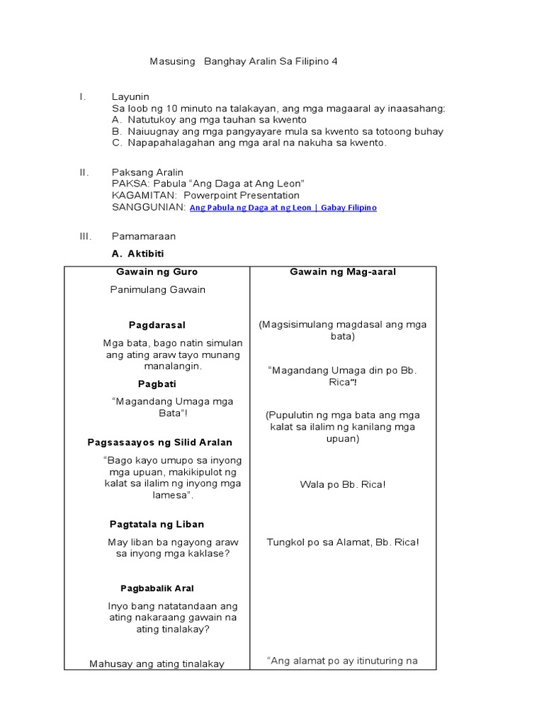 Masusing Banghay Aralin Sa Filipino 4 - Rica Mae | PDF
