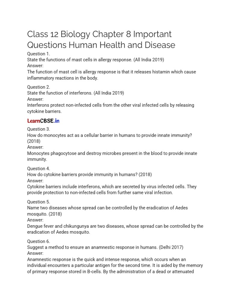 Class 12 Biology: Health & Disease | PDF | Lymphocyte | Immune System