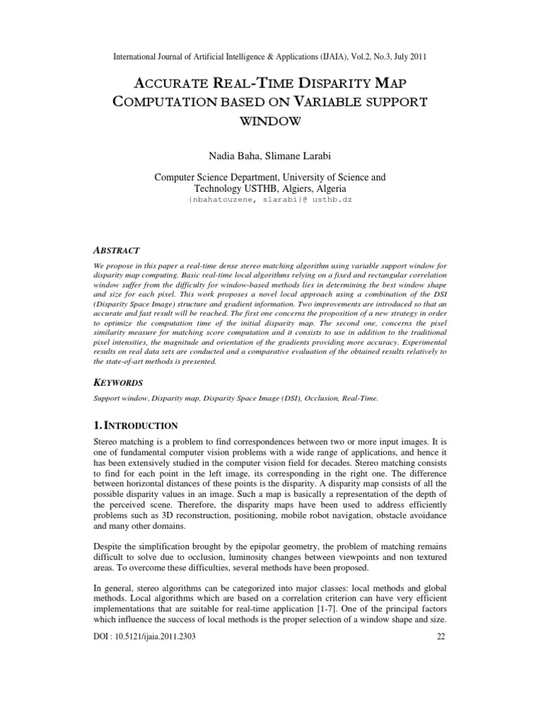Accurate Real Time Disparity Map Computation Based On Variable Support Window Pdf Image