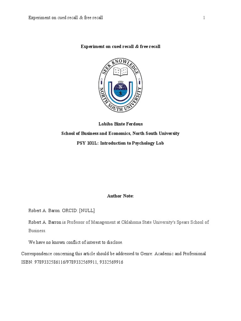 Psychology Recall Experiment | PDF | Recall (Memory) | Memory