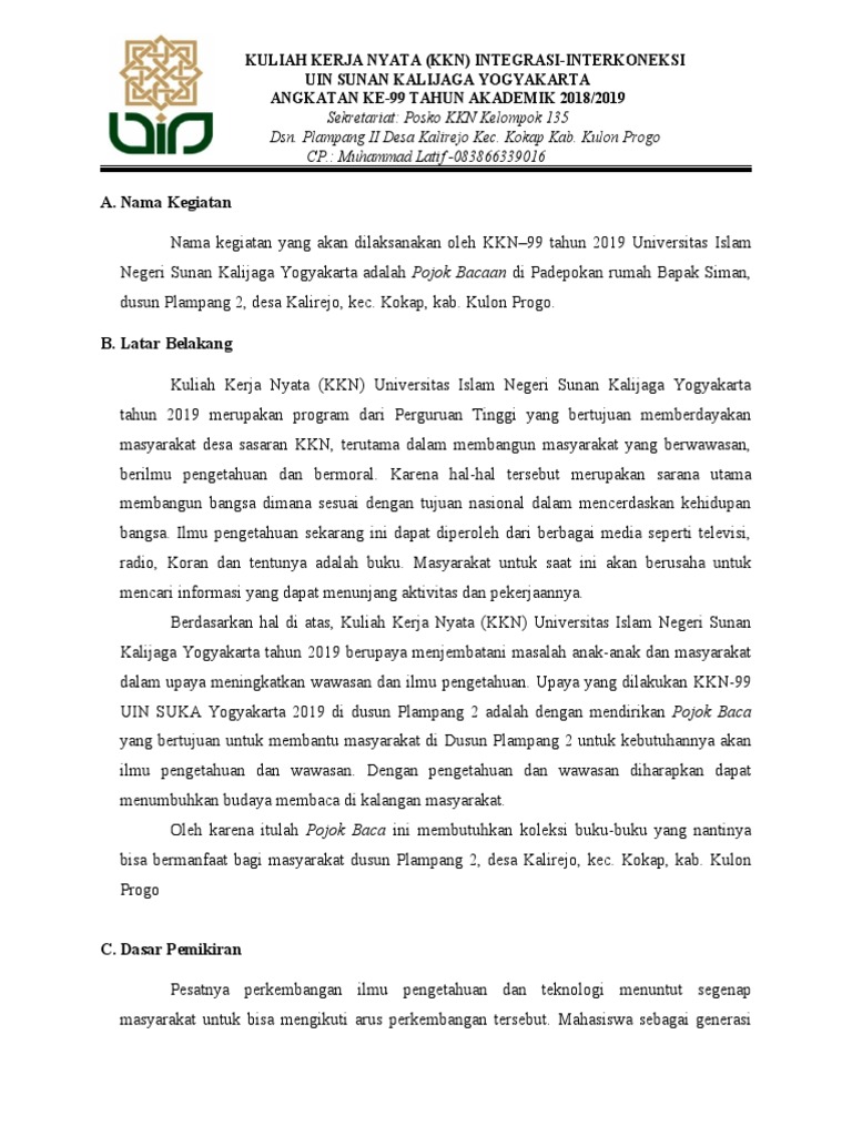 Proposal Pojok Baca Tanpa Cover | PDF