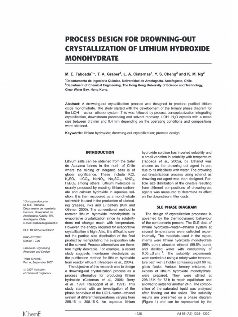 Crystallization of Lithium Hydroxide | PDF
