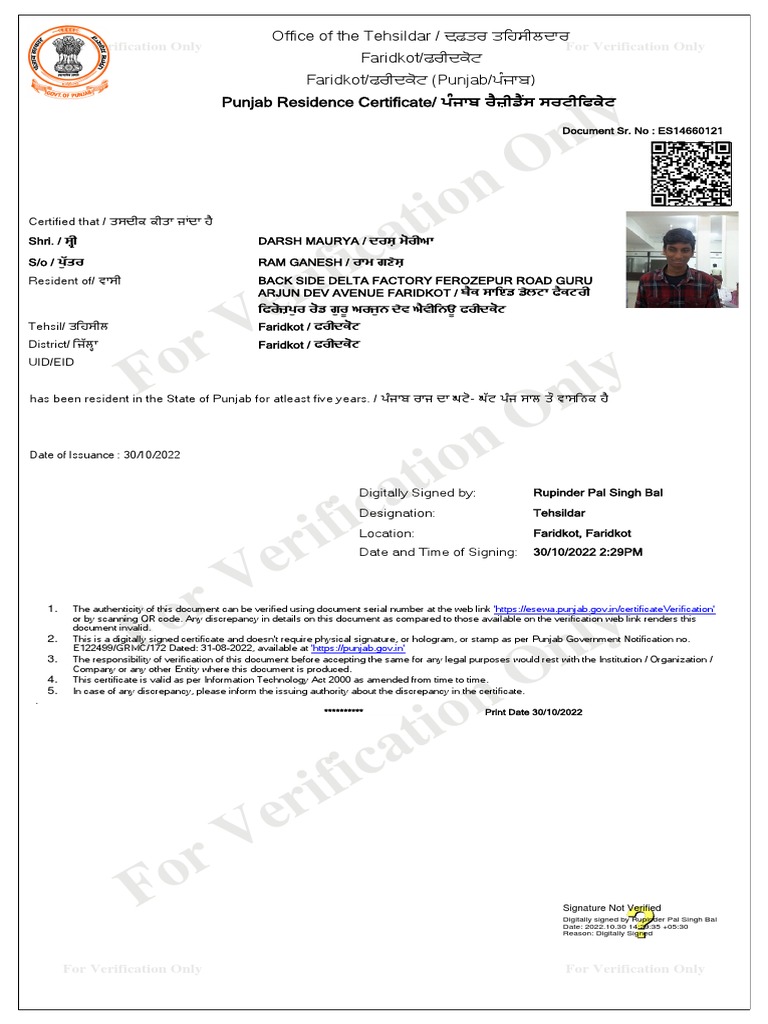 Residence Certificate | Download Free PDF | Authentication ...
