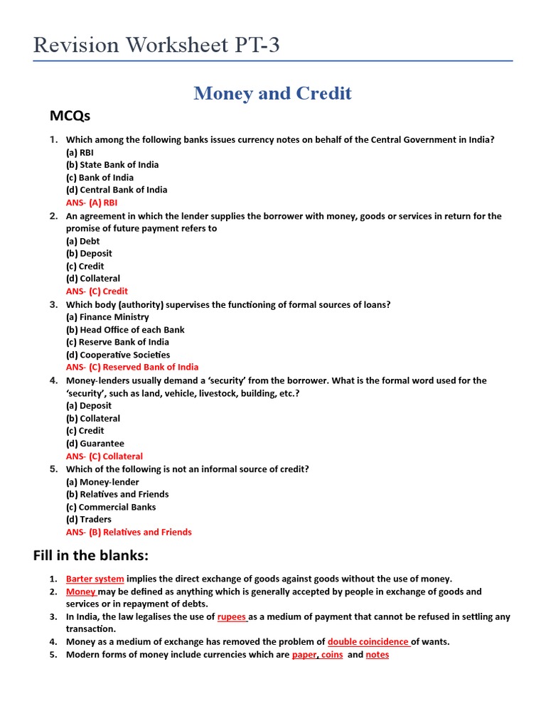 Revision Worksheet SST PT3 | Download Free PDF | Loans | Credit