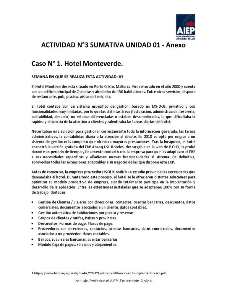 Actividad S3 Casos | PDF | Planificación de recursos empresariales | Hotel
