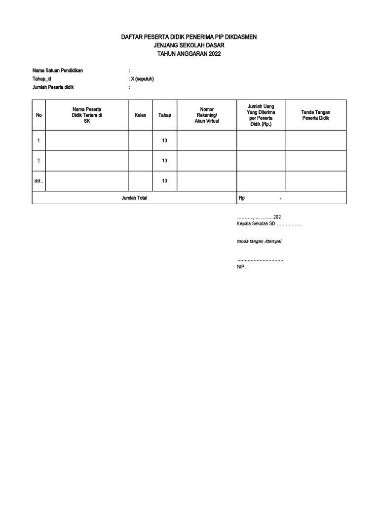 Format LPJ PIP SD T.A 2022 | PDF