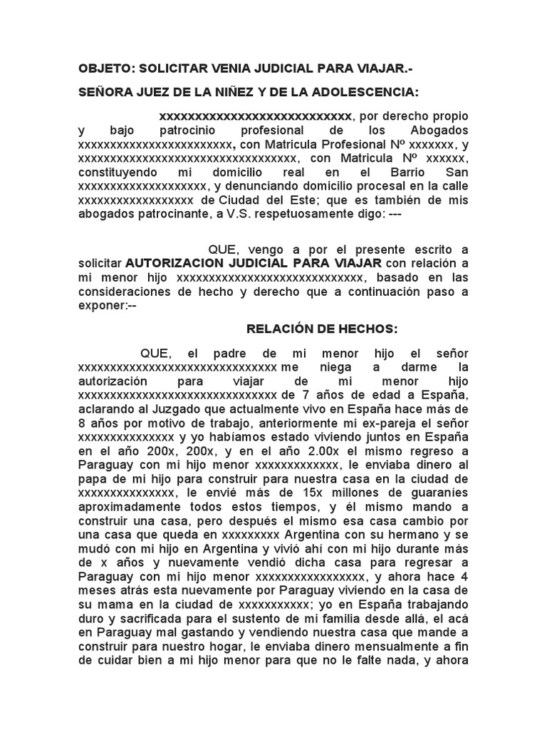 Solicitud de Venia Judicial para Viajar | PDF | Justicia | Crimen y ...