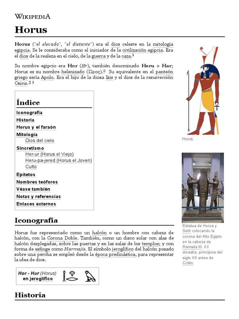 Horus - Wikipedia, La Enciclopedia Libre | PDF | Horus | Osiris