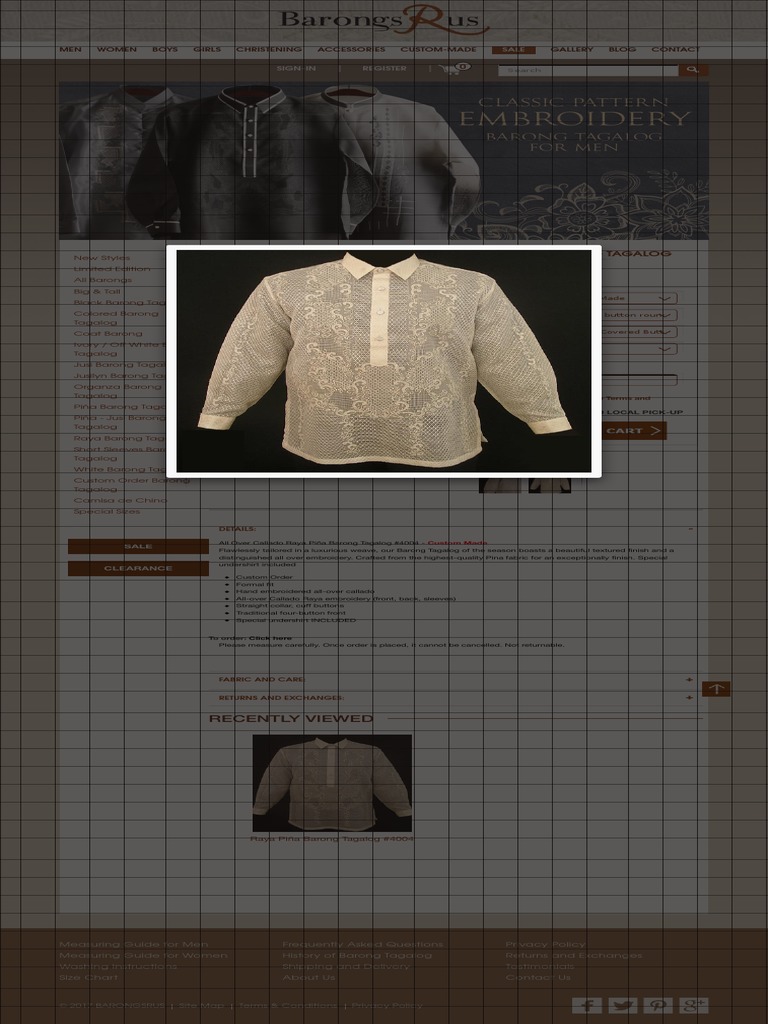 Luxurious Custom Barong Tagalog | PDF | Philippines | Clothing