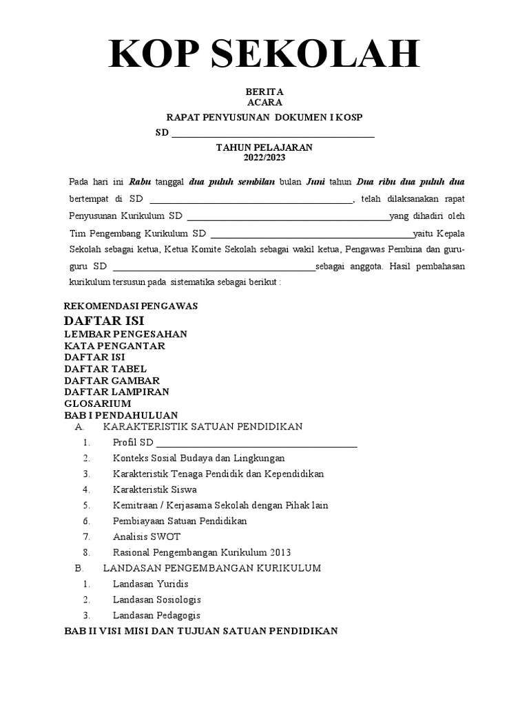 Berita Acara Rapat Penyusunan Kosp-Kurikulum Sekolah Tahun 2022-2023 | PDF