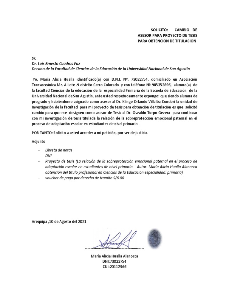 Solicito Cambio de Asesor | PDF