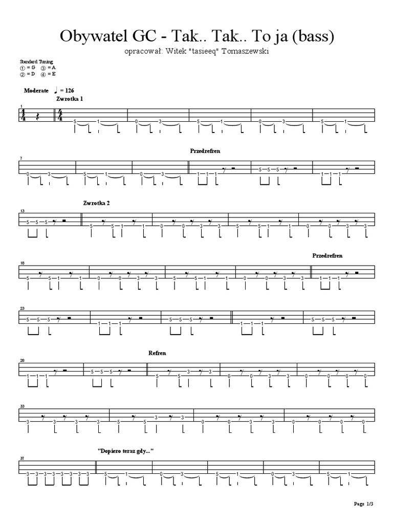 Obywatel GC - Tak.. Tak.. To Ja (Bass Tab) | PDF