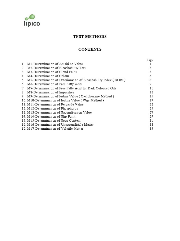 Test Methods for Palm Oil Analysis | PDF | Iodine | Titration