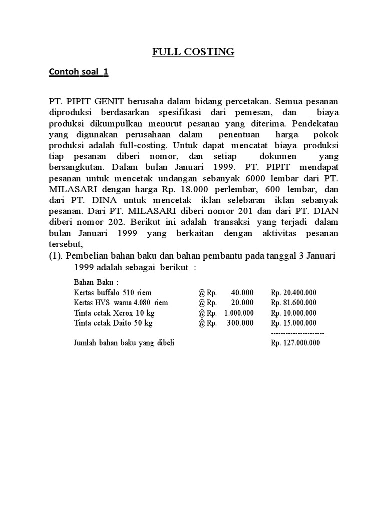 Full Costing and Variabel Costing | PDF