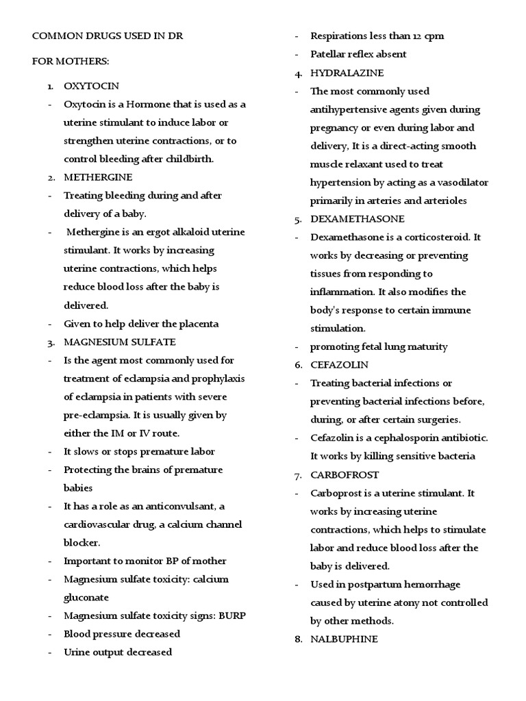 Common DR Drugs | PDF | Childbirth | Health Sciences