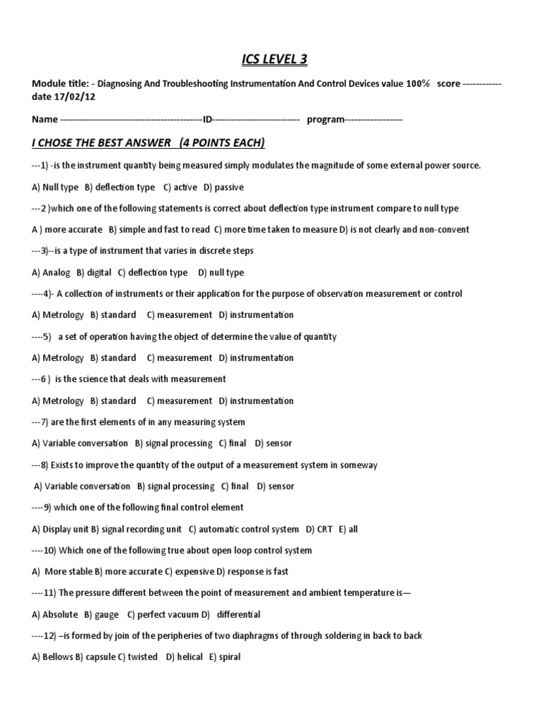 Ics Level 3 | PDF | Instrumentation | Measurement